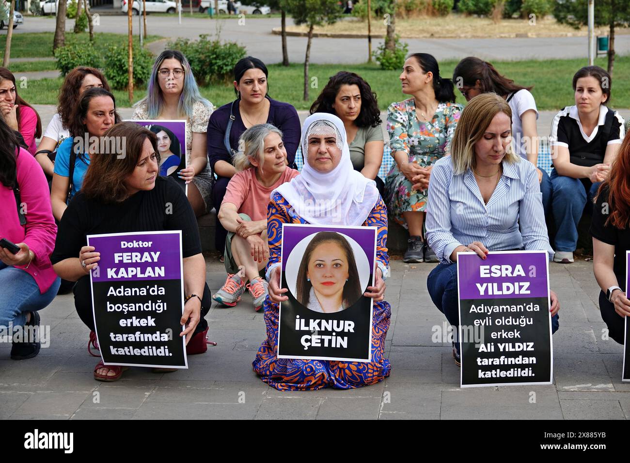 A group of women are seen participating in the femicide protest. The 30 ...
