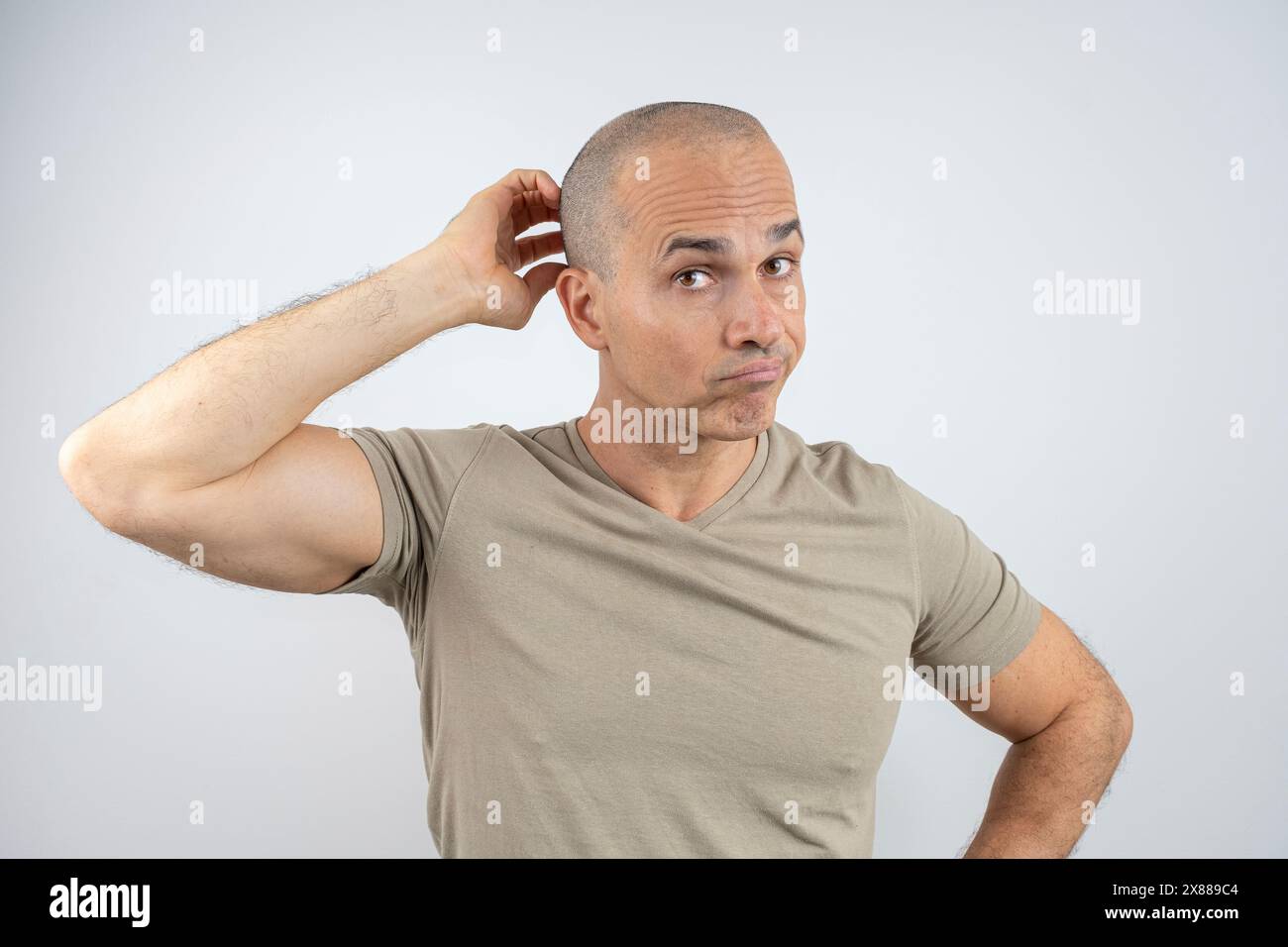 Caucasian, Brazilian man, 48 years old, in the studio showing emotions ...