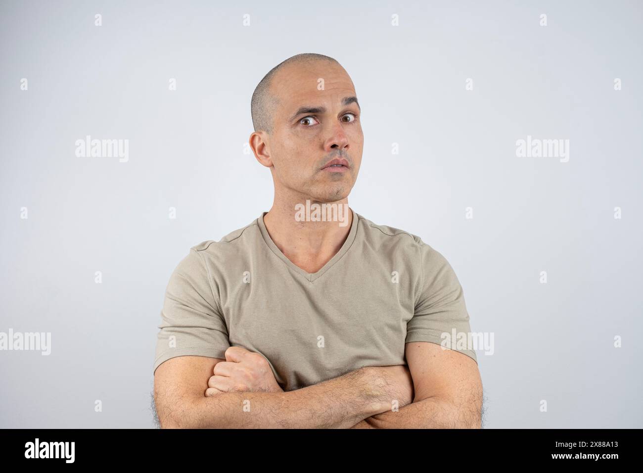 Caucasian, Brazilian man, 48 years old, in the studio showing emotions ...