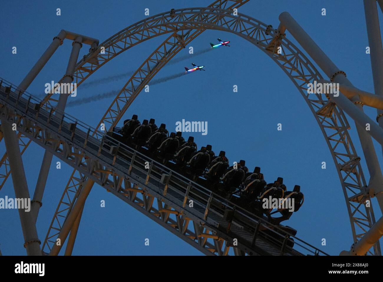 EDITORIAL USE ONLY A view of Hyperia during Thorpe Park's VIP launch ...