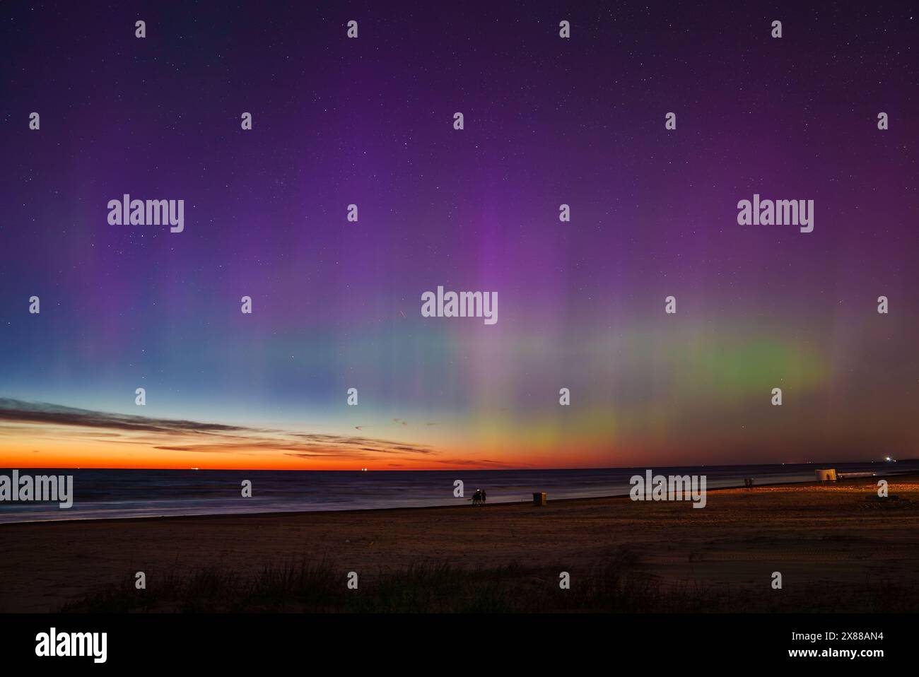 Stunning Aurora Borealis Over Jurmala Beach in Latvia at Dusk Stock ...