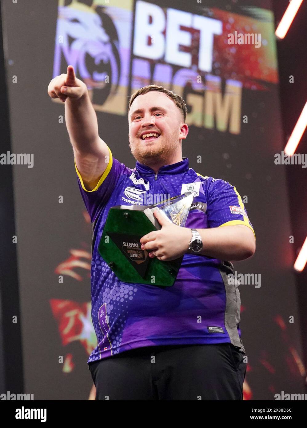 London, UK. 23rd May, 2024. Luke Littler with trophy during the 2024 ...