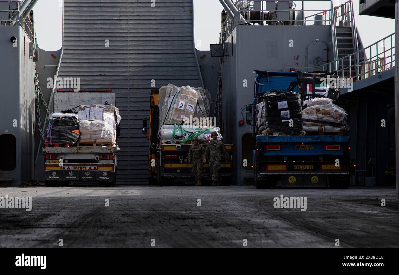 Mediterranean Sea, Israel. 18 May, 2024. Trucks carrying humanitarian ...
