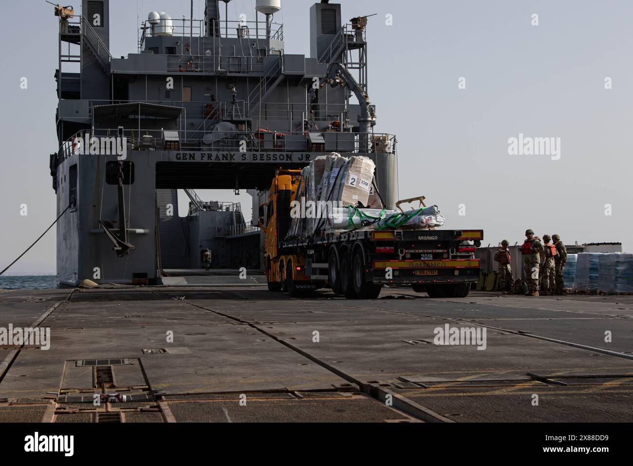 Mediterranean Sea, Israel. 18 May, 2024. Trucks carrying humanitarian ...
