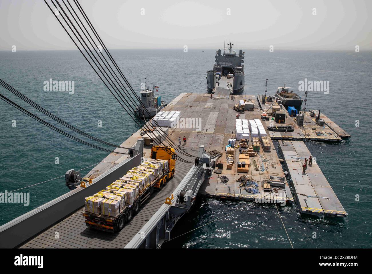 Mediterranean Sea, Israel. 20 May, 2024. A truck carrying humanitarian aid from the MV Roy P ...