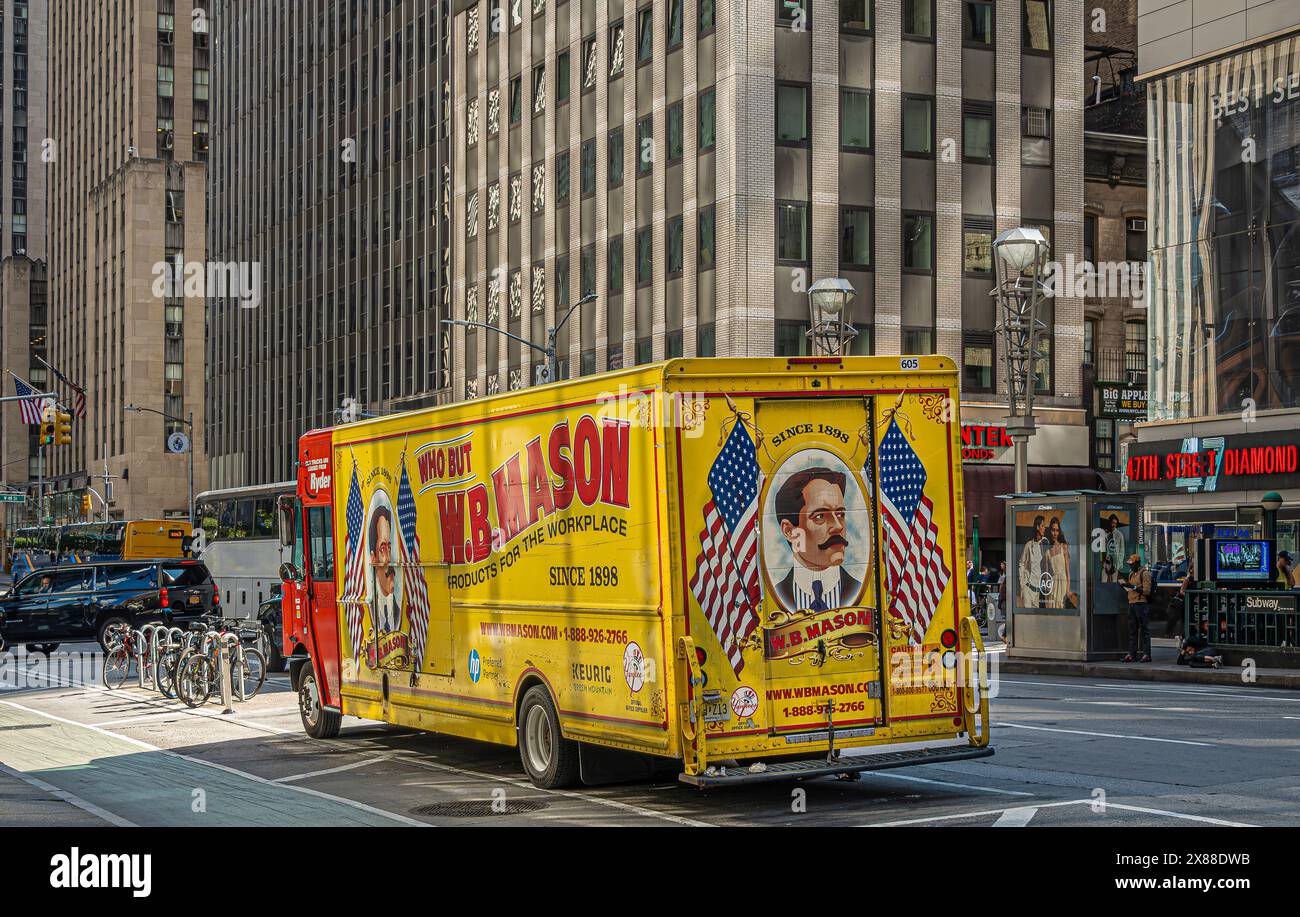 New York, NY, USA - August 2, 2023: W.B. Mason colorful deliver truck ...