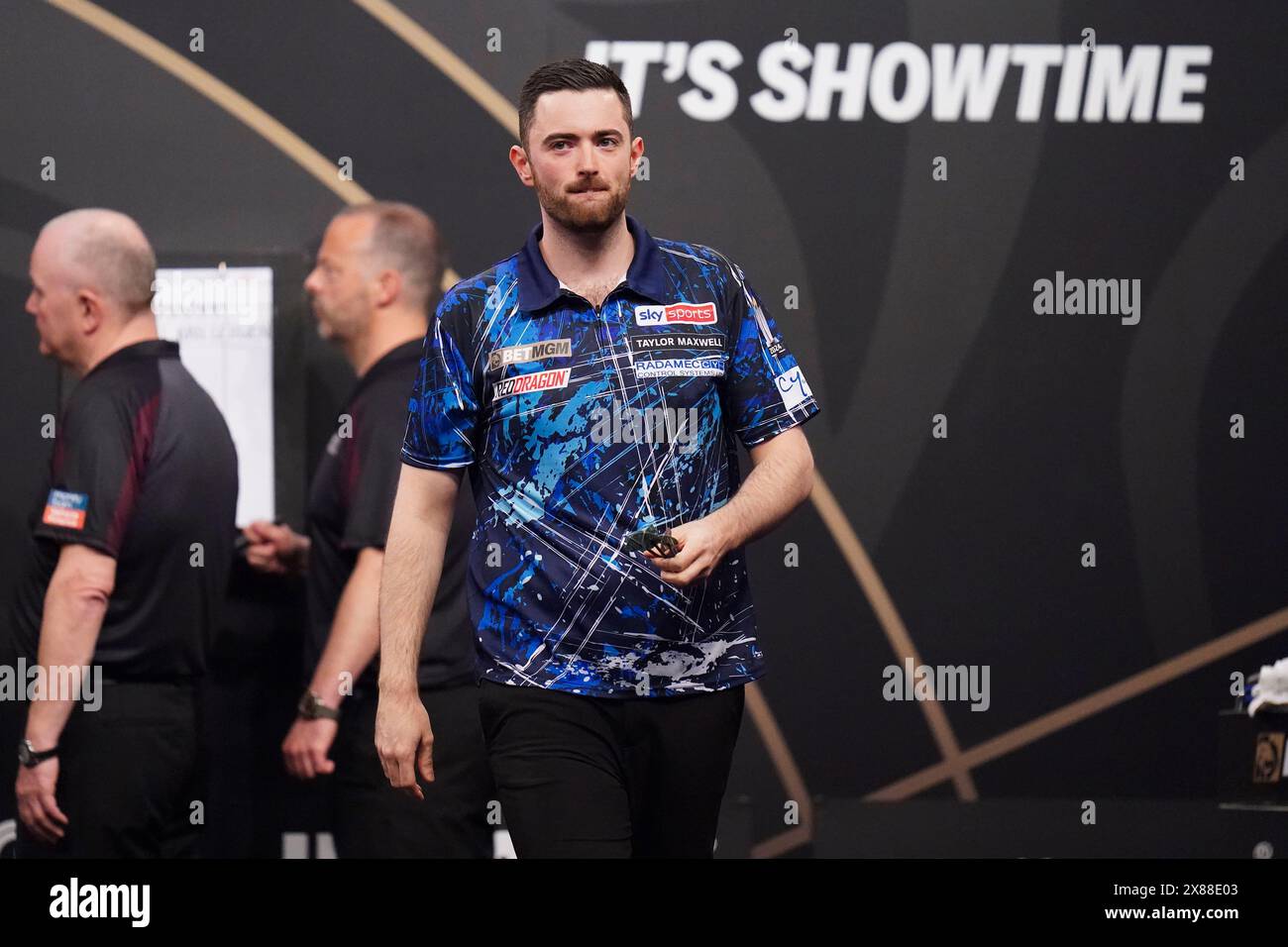 London, UK. 23rd May, 2024. Luke Humphries reacts during the 2024 ...