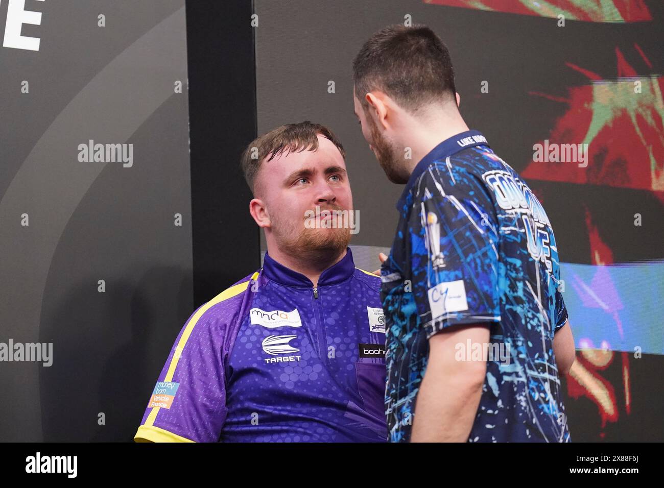 London, UK. 23rd May, 2024. Luke Littler wins and shares a moment Luke ...