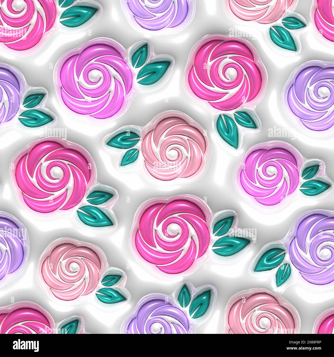 Pink 3D inflated Floral Roses pattern. Seamless Tileable Pattern ...