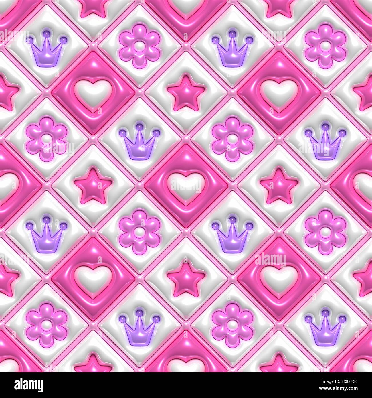 Pink 3D inflated Princess pattern. Seamless Tileable Pattern. Endless ...