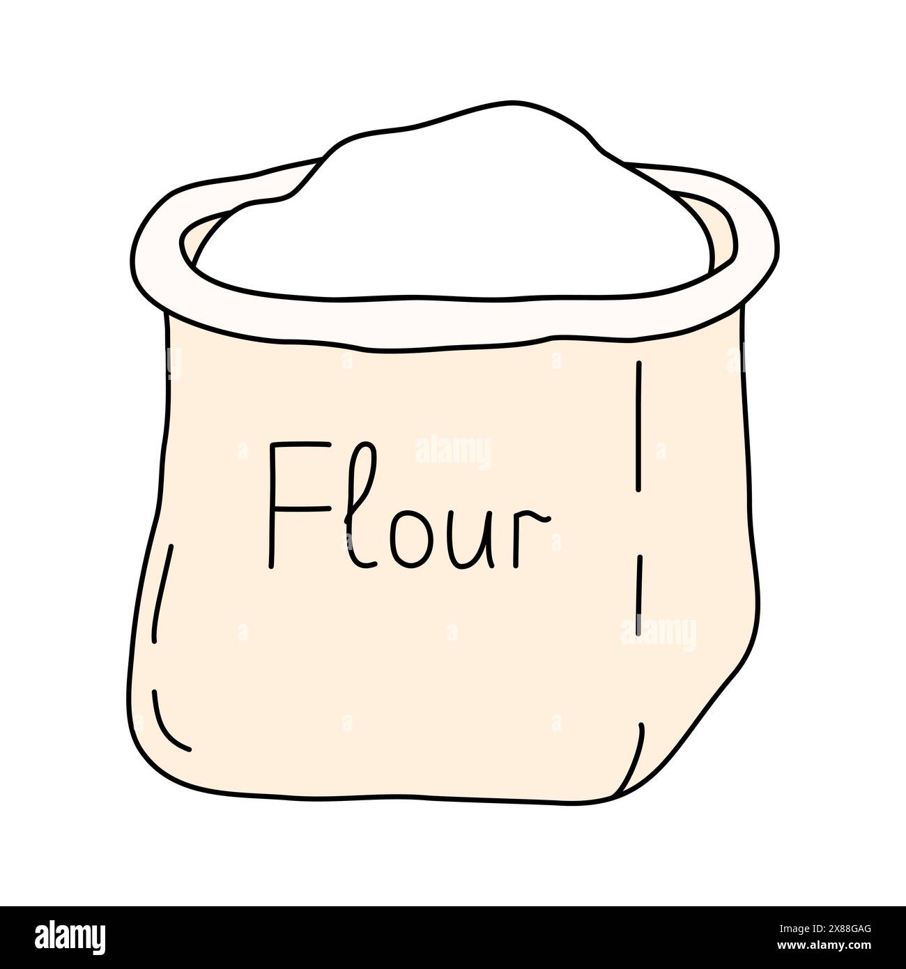Open bag or sack with flour, baking ingredients, doodle style vector ...