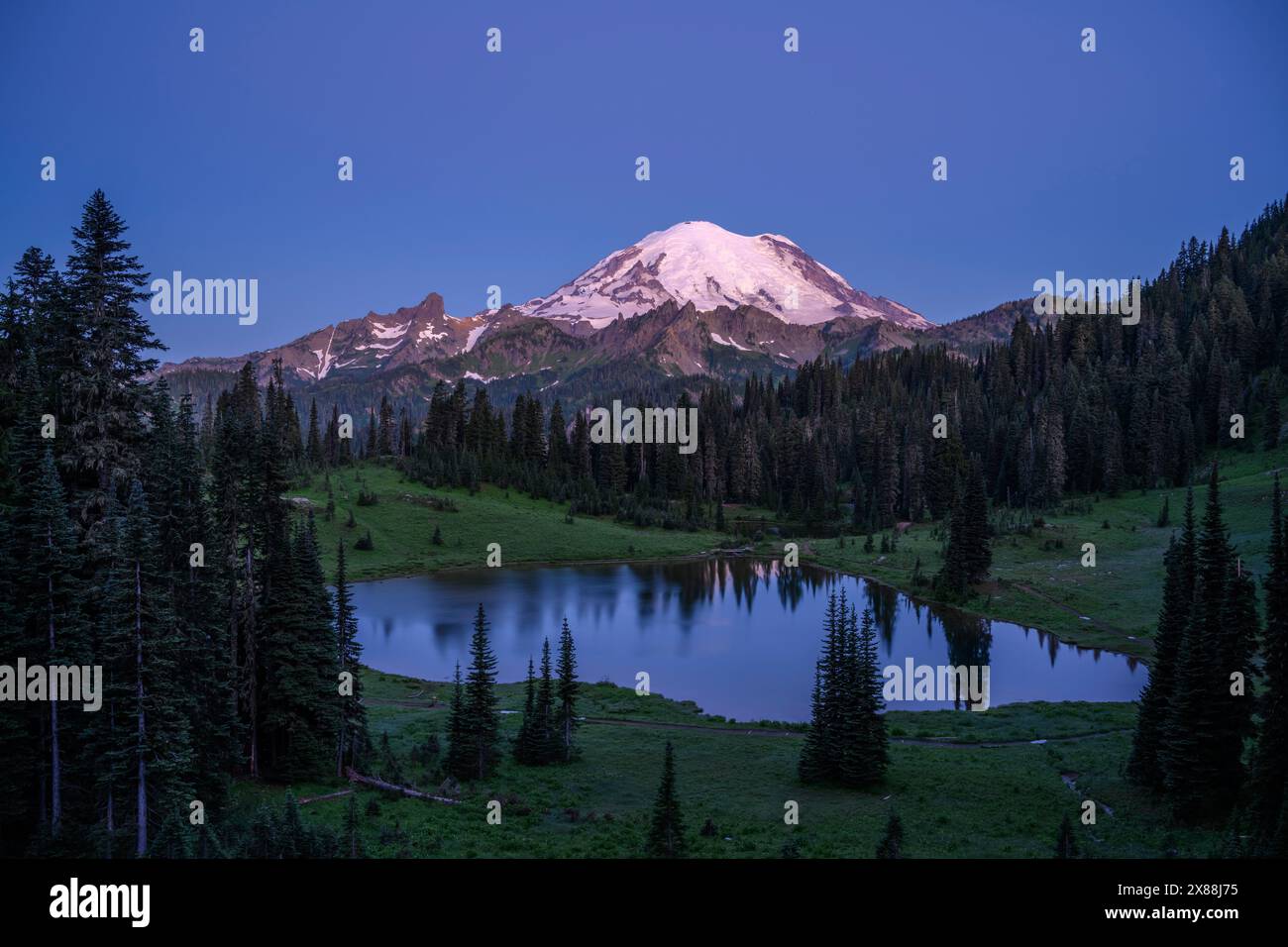 Mount Rainier and Lower Tipsoo Lake at dawn; Mount Rainier National ...