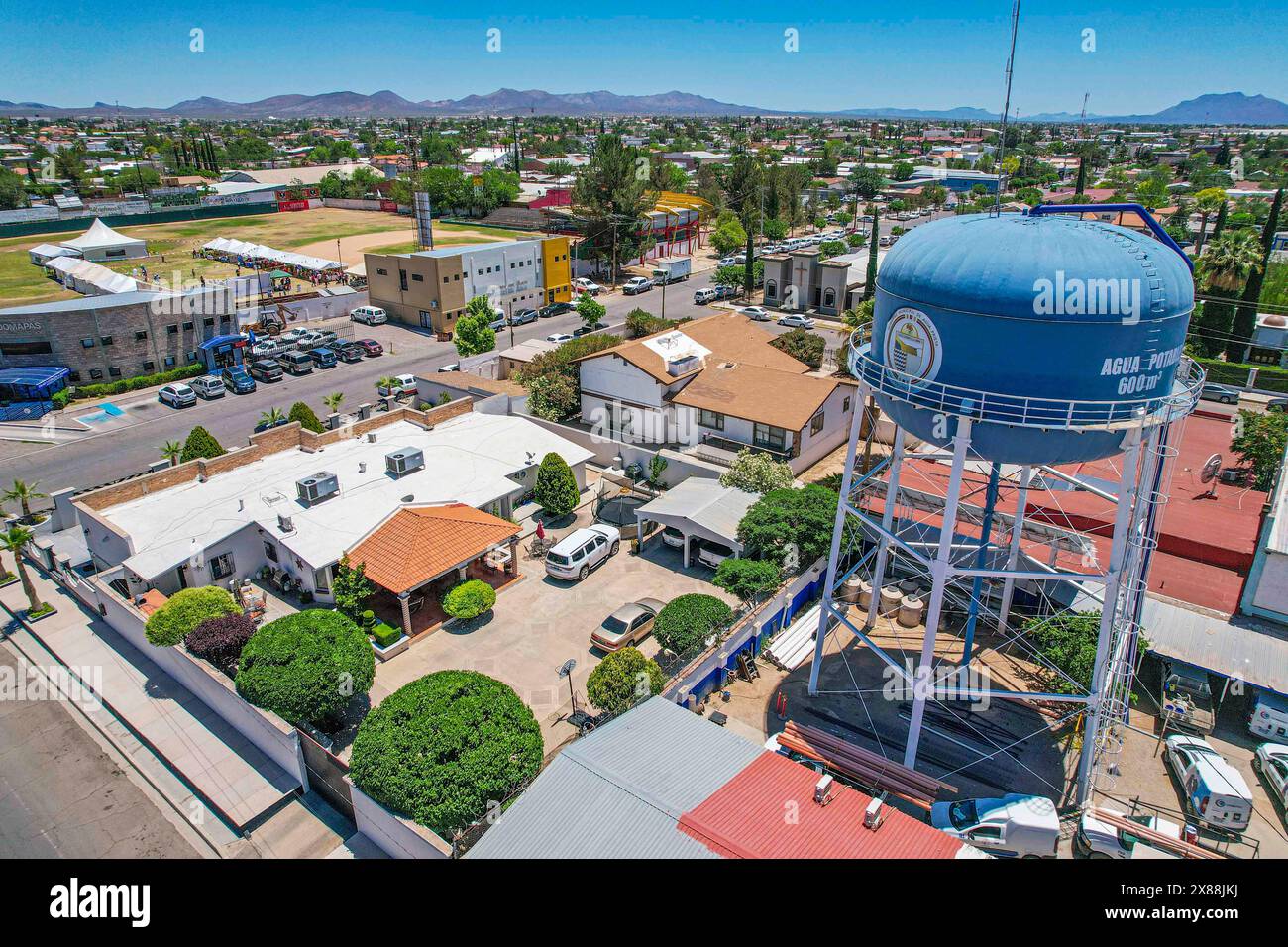 Aerial View of Douglas Arizona in the United States, border wall and ...