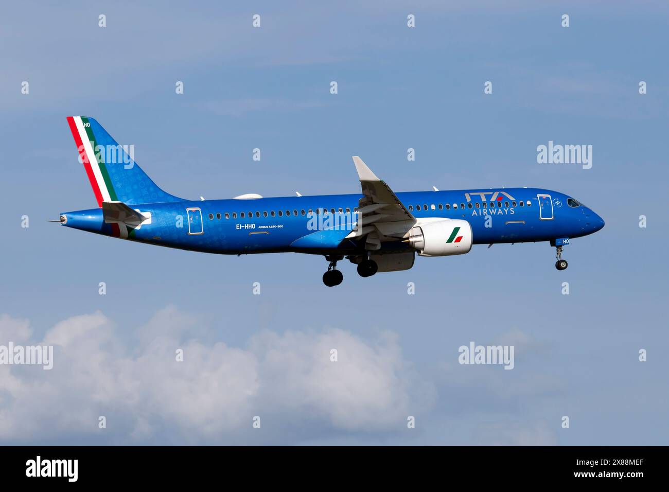 An ITA Airways Airbus 220 landing at Rome Fiumicino airport.The Airbus ...