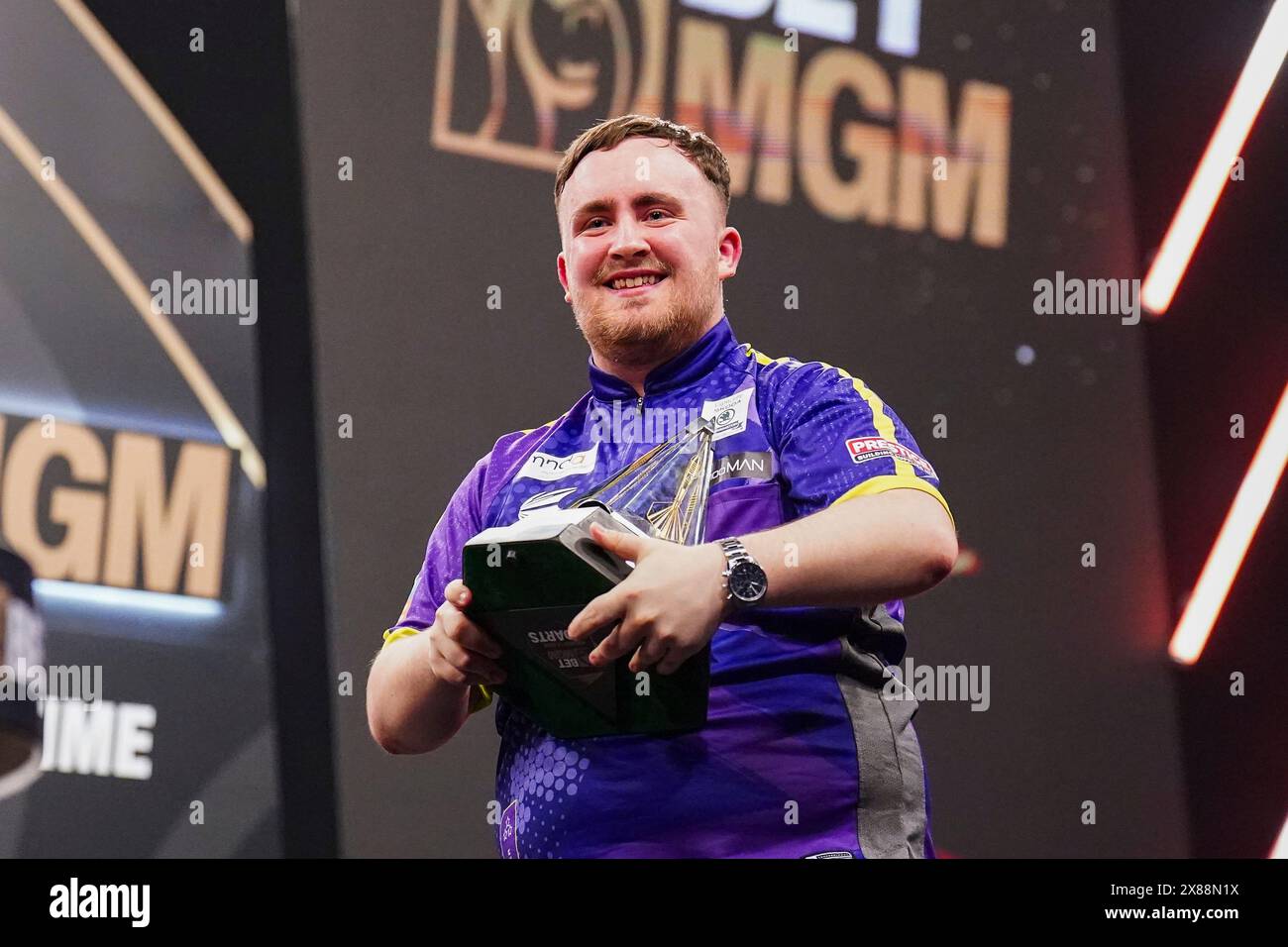 London, UK. 23rd May, 2024. Luke Littler wins during the 2024 BetMGM ...