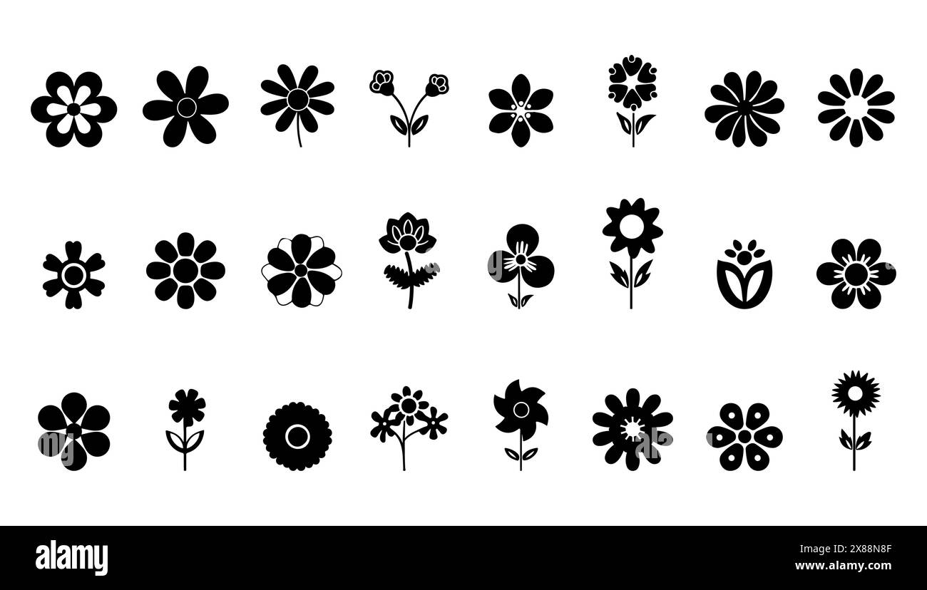 Set of simple flower icons in black and white. Vector illustration ...