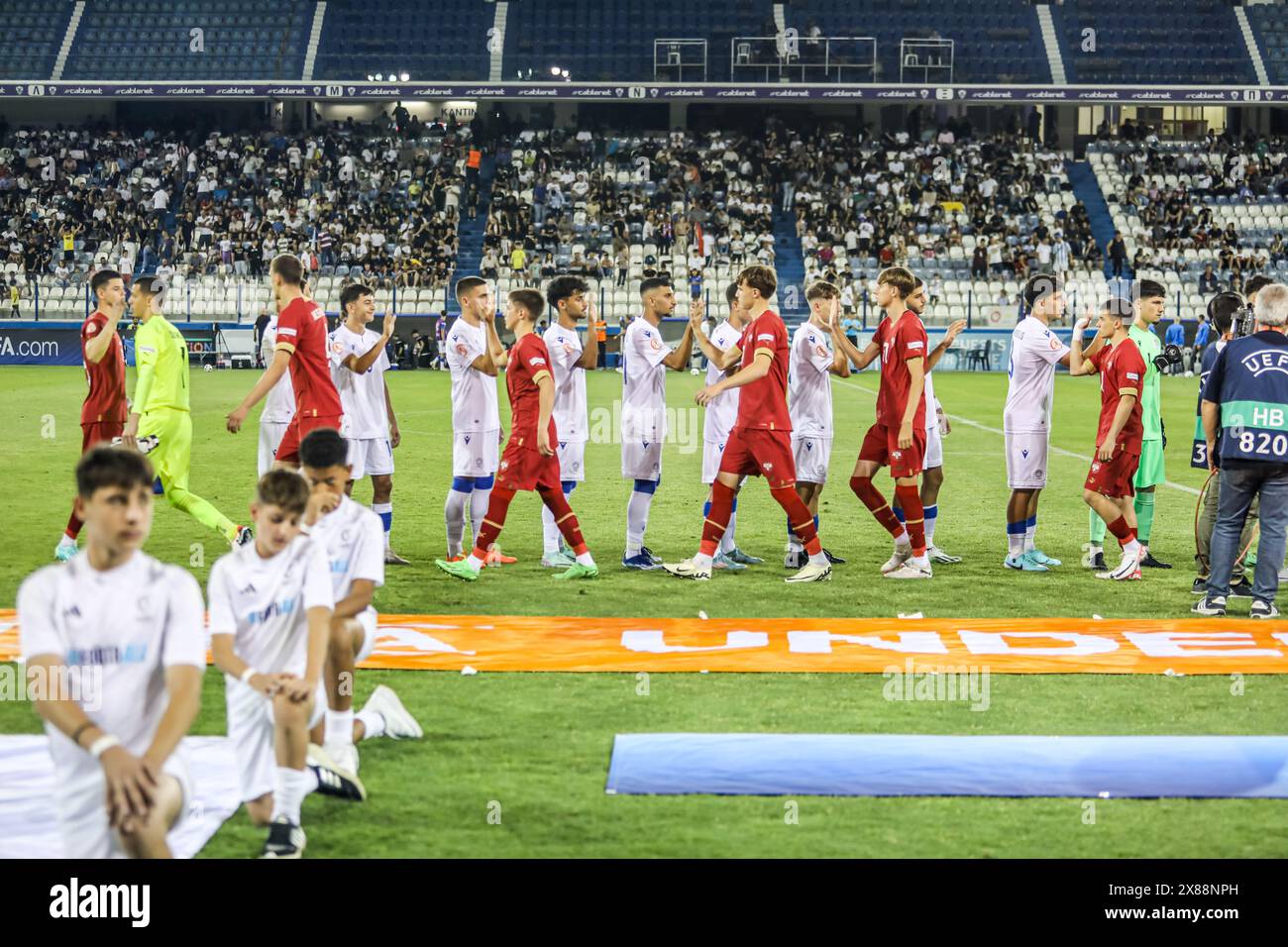 Larnaca, Cyprus. 23rd May, 2024. The teams are greeting each other ...
