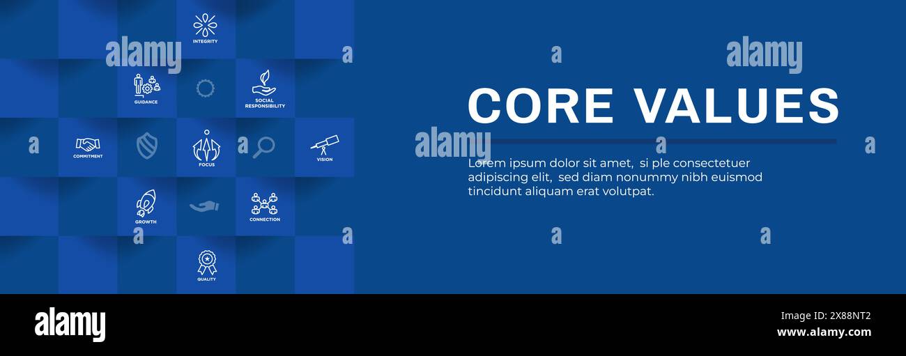 Core Values Web Header Banner - Integrity Mission and Vision Icons ...