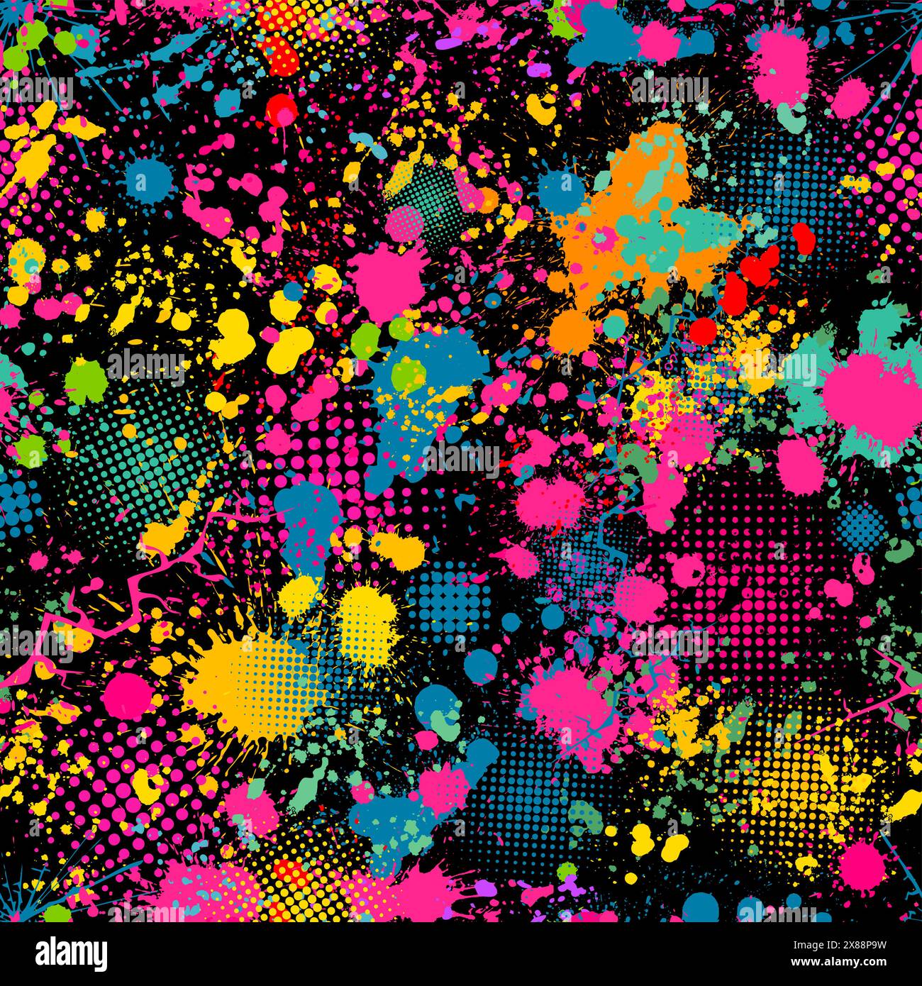 Seamless colored blots on a black background. hand drawing. Not AI ...