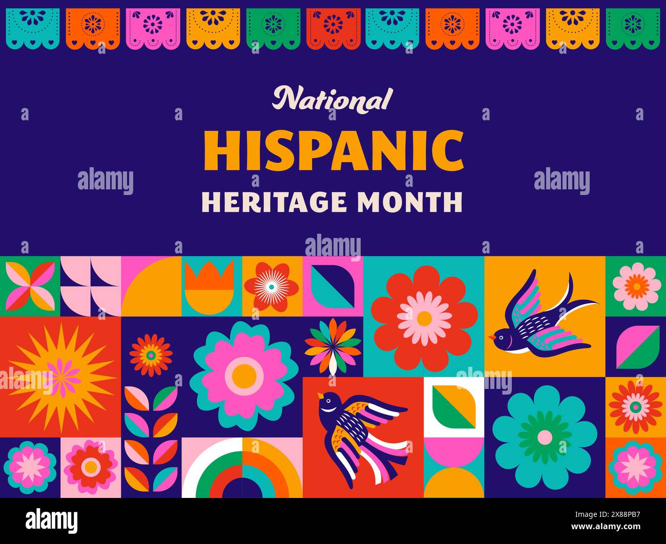 National hispanic heritage month celebration. Background, banner and card with flowers ...