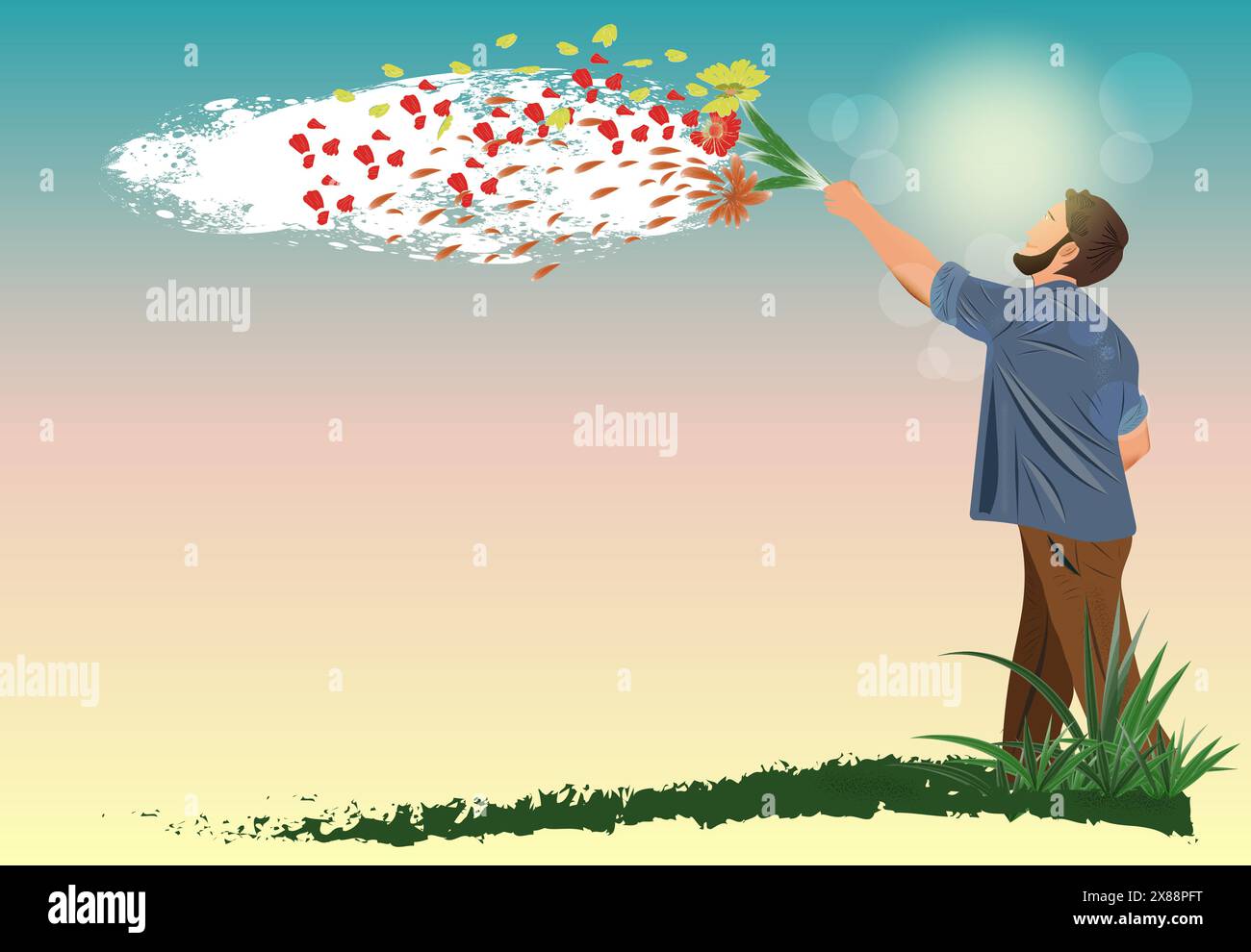 Sunset in wild flower field Stock Vector Images - Alamy