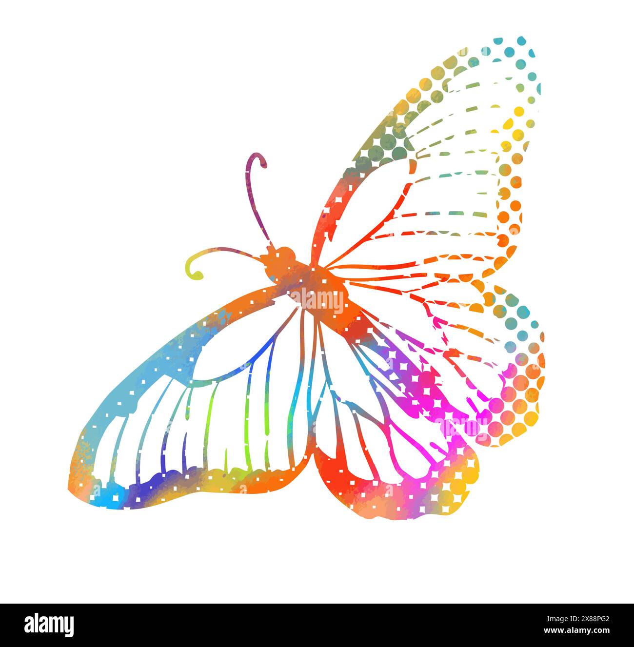 Rainbow butterfly of dots. hand drawing. Not AI. Vector illustration ...