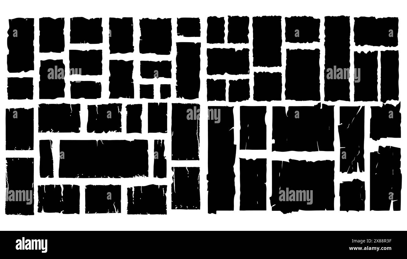 Set of grunge jagged rectangle shape black and white. Rough vector ...