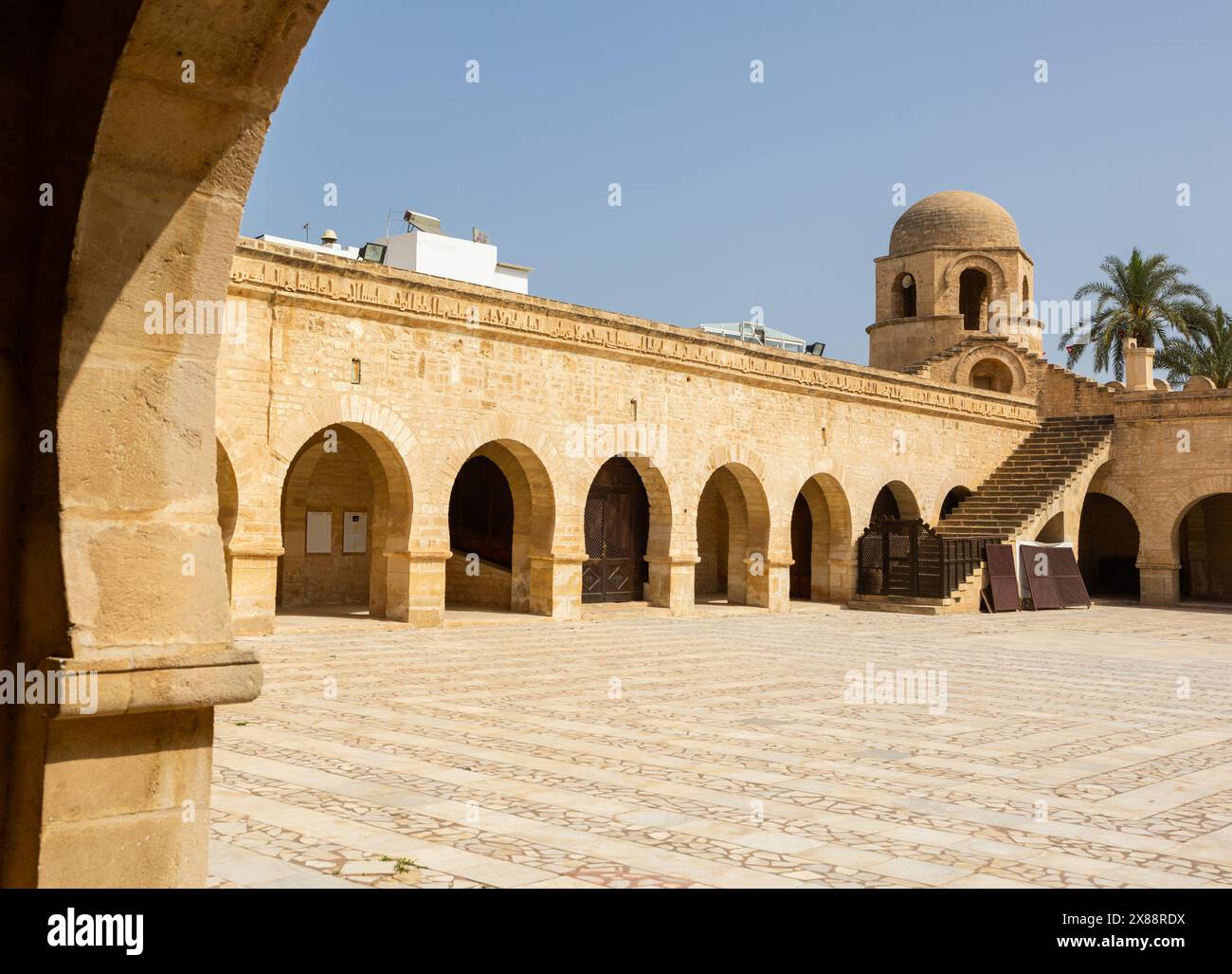 Courtyard in Great Mosque of Sousse with domed corner tower Stock Photo ...