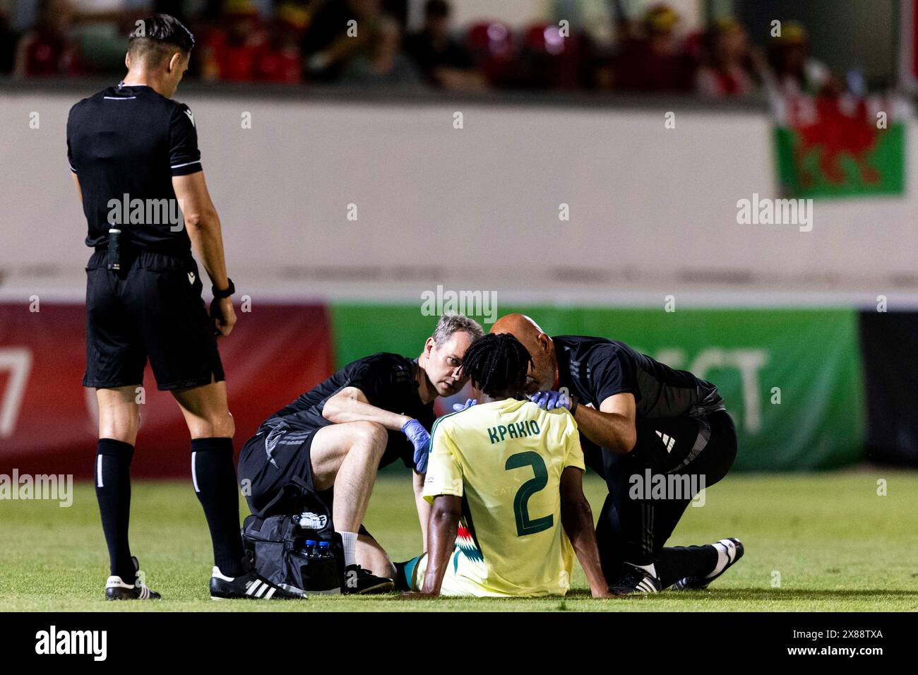 LARNACA, CYPRUS - 23RD MAY 2024: Ronan Kpakio receives treatment. Cymru ...