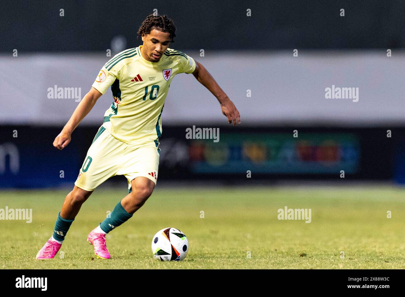 LARNACA, CYPRUS - 23RD MAY 2024: Elliot Myles takes a free kick. Cymru ...