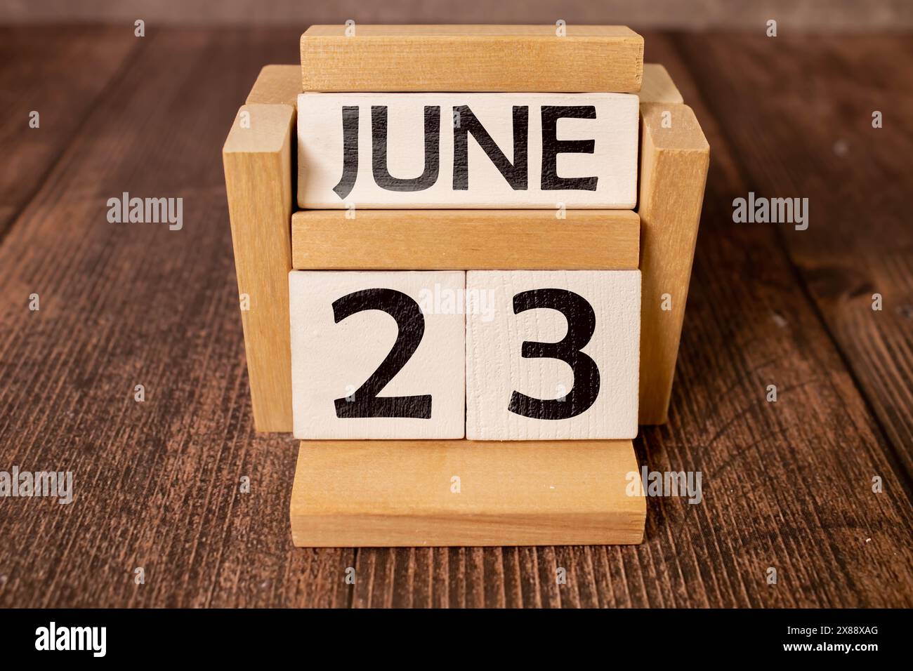 June 23. Blue cube calendar with month date isolated on white ...