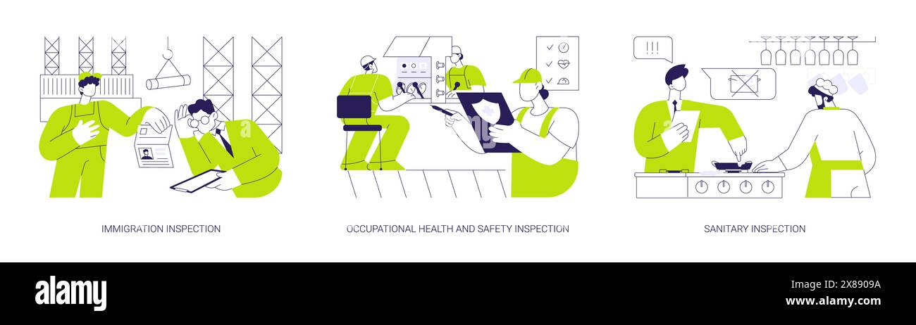 State inspections abstract concept vector illustration set. Immigration ...