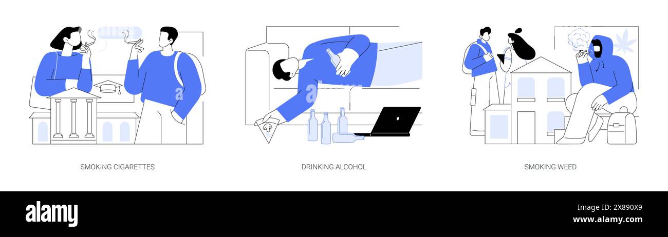 Students bad habits isolated cartoon vector illustrations se Stock ...