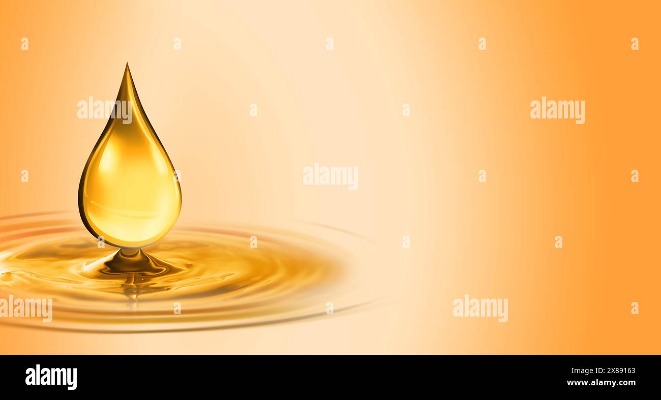 Drop of cooking oil falling into oil on orange gradient background ...