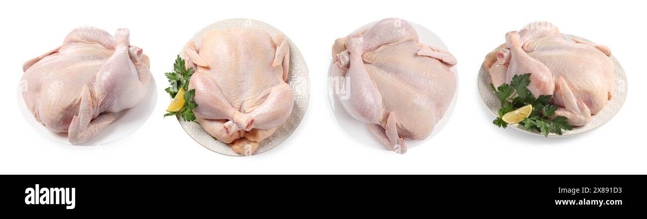 Whole raw chicken isolated on white, set Stock Photo - Alamy