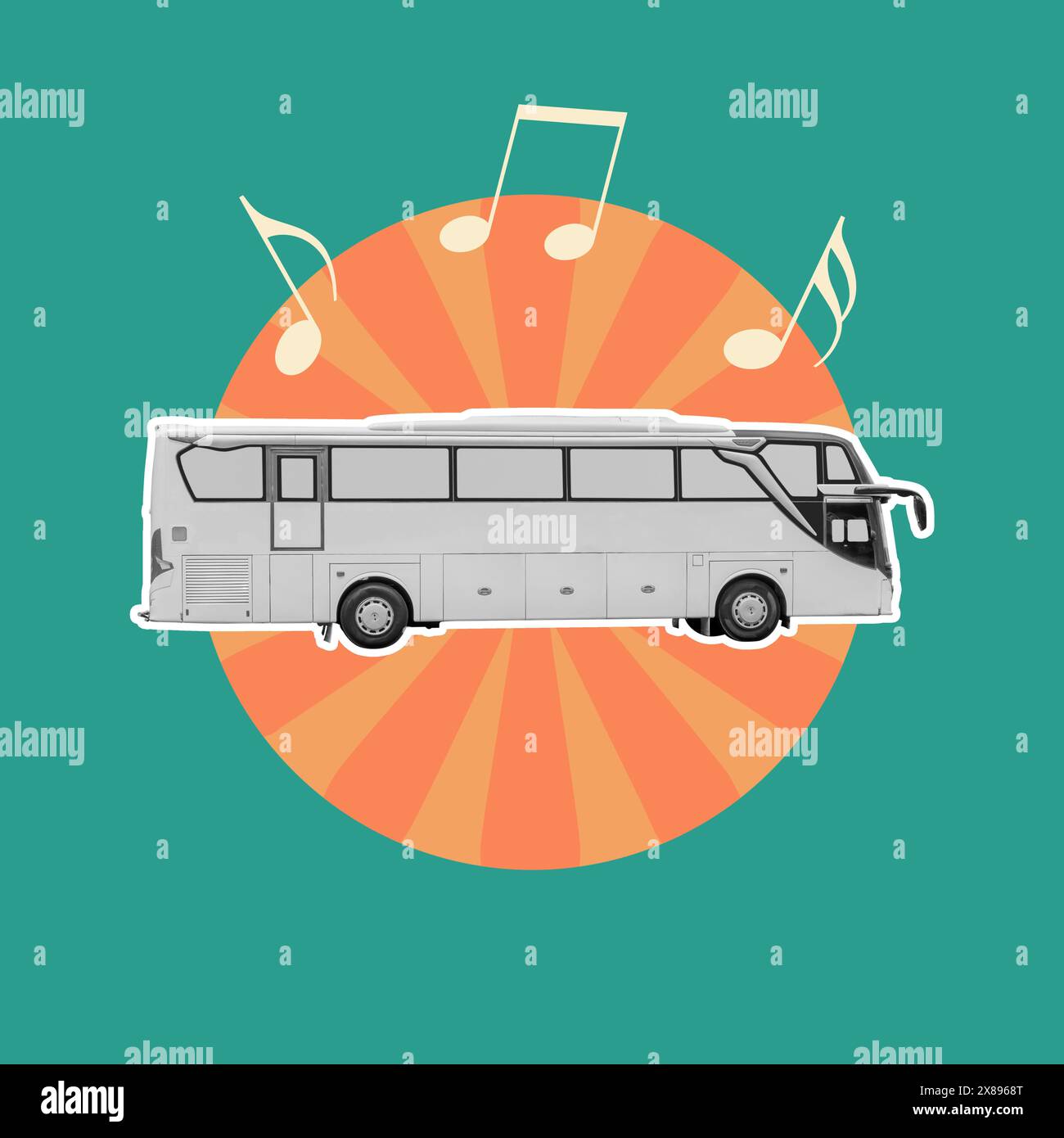 Bus with a colored background. Collage art Stock Photo - Alamy