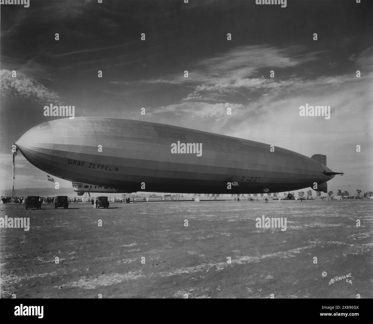 View of the Graf Zeppelin from one side showing the entire length of ...