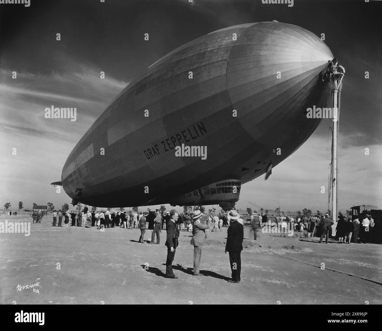 The airship/blimp the Graf Zeppelin and tiedown mode on the ground in ...
