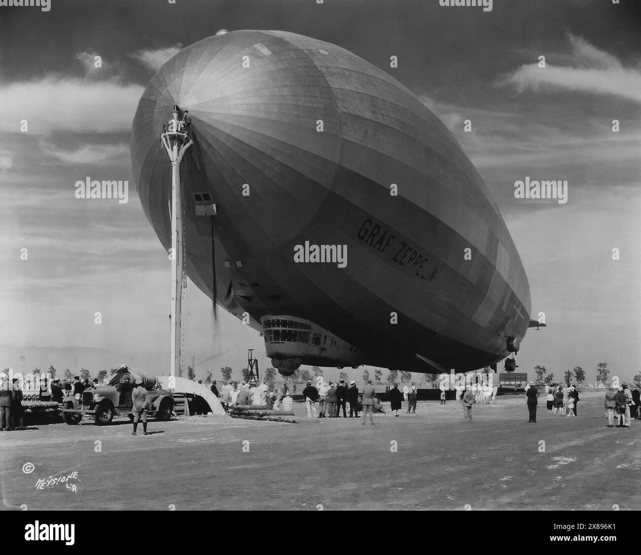 The blimp, the Graf zeppelin, and tied down mode on the ground in Los ...