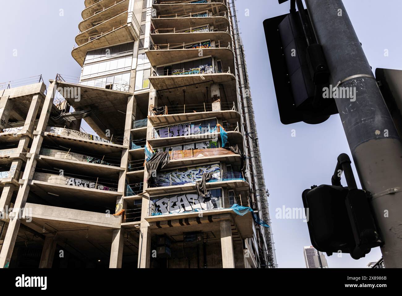 Los Angeles, USA. 22nd May, 2024. The abandoned Oceanwide Plaza towers ...