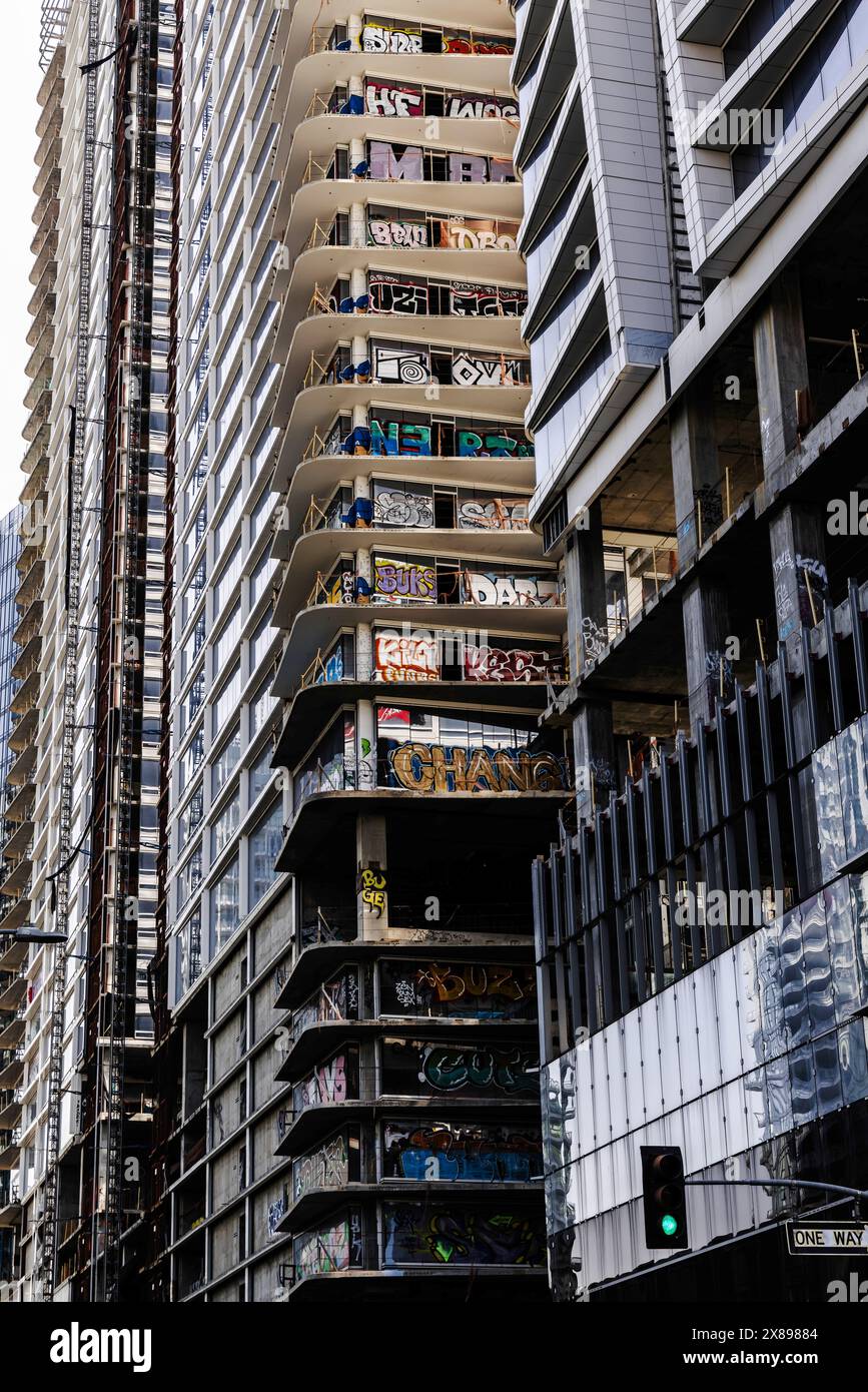 Los Angeles, USA. 22nd May, 2024. The abandoned Oceanwide Plaza towers ...