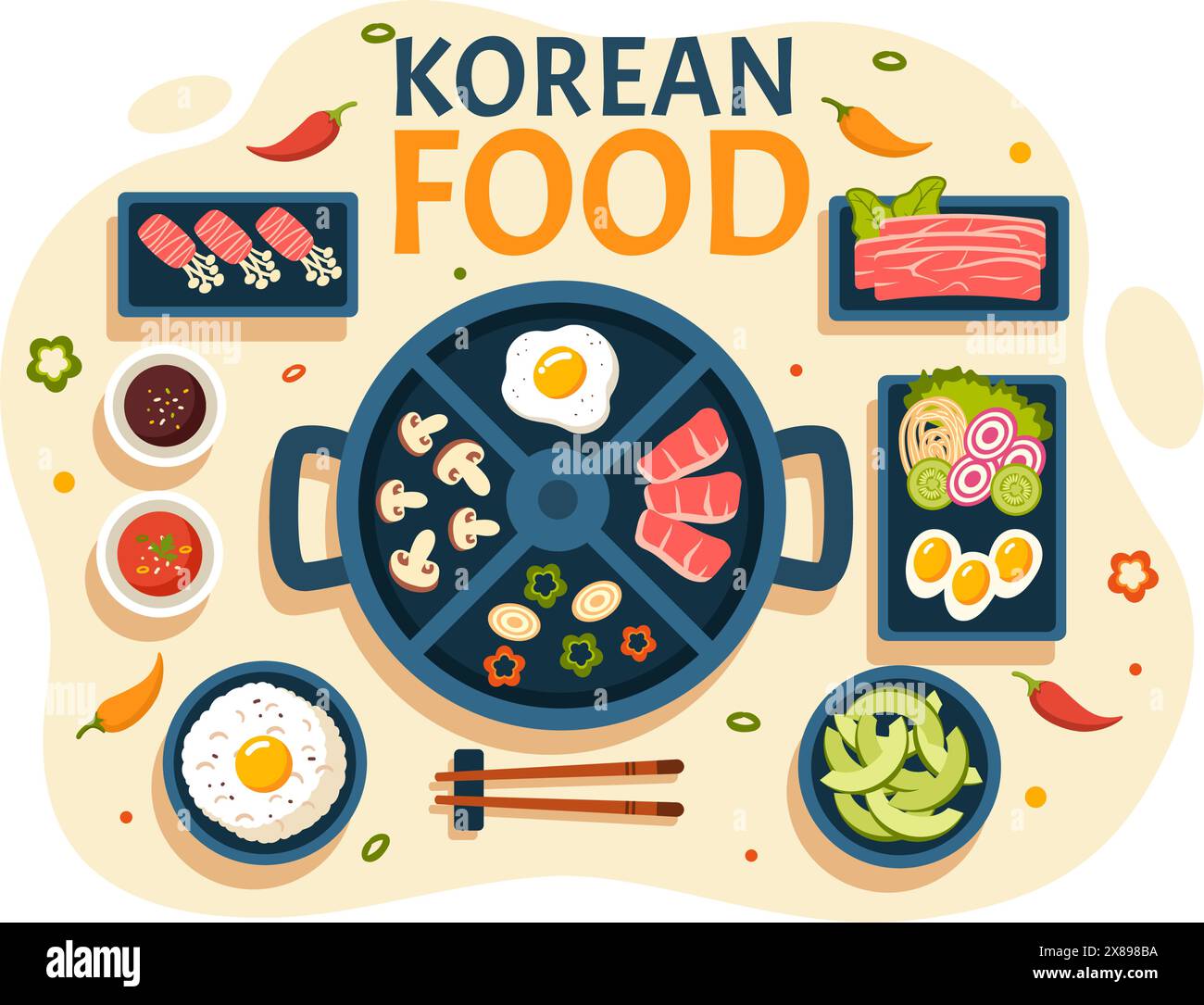 Korean Food Vector Illustration featuring a Set Menu of Various ...