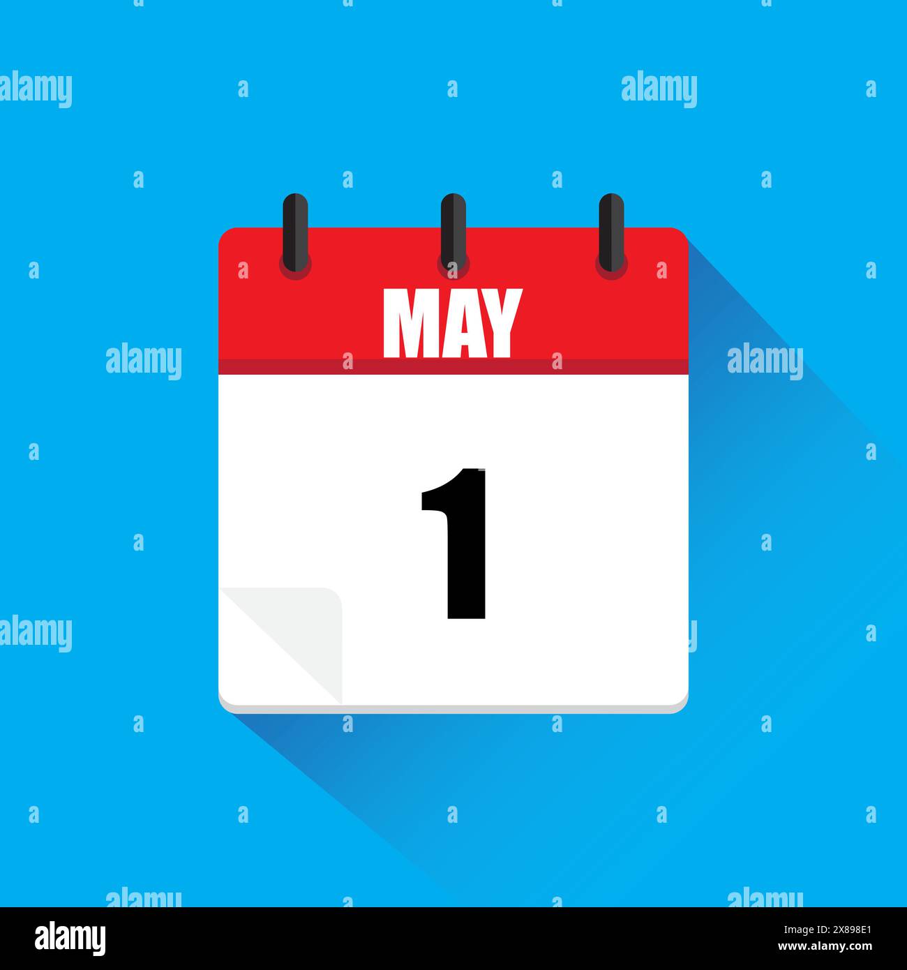 Calendar page May. Date one. Vector illustration. Blue background Stock ...