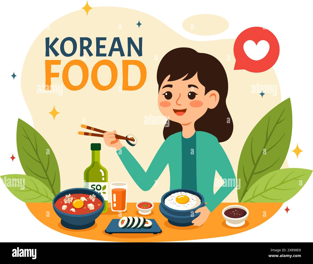 Korean Food Vector Illustration featuring a Set Menu of Various ...