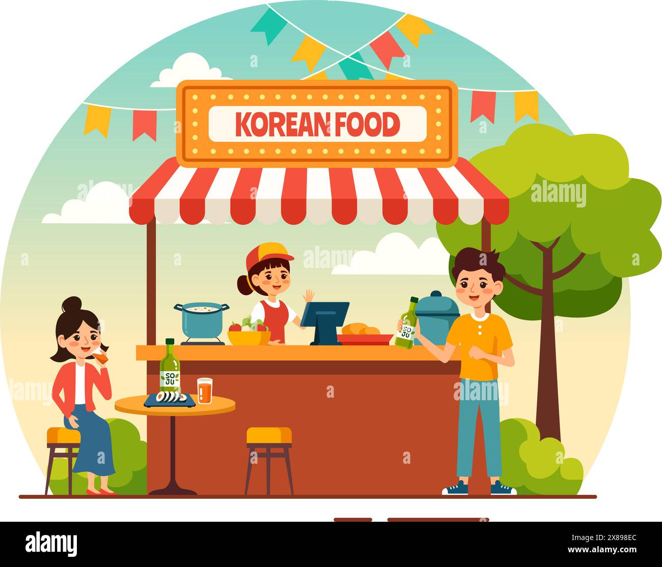 Korean Food Vector Illustration featuring a Set Menu of Various ...