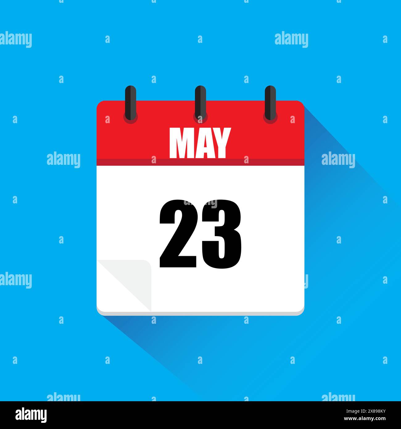 Calendar icon vector. Red May header. Date twenty three. Blue ...