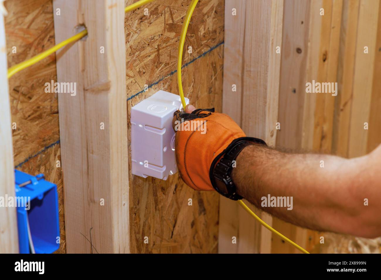Electrical wiring of newly constructed building is connected to socket ...