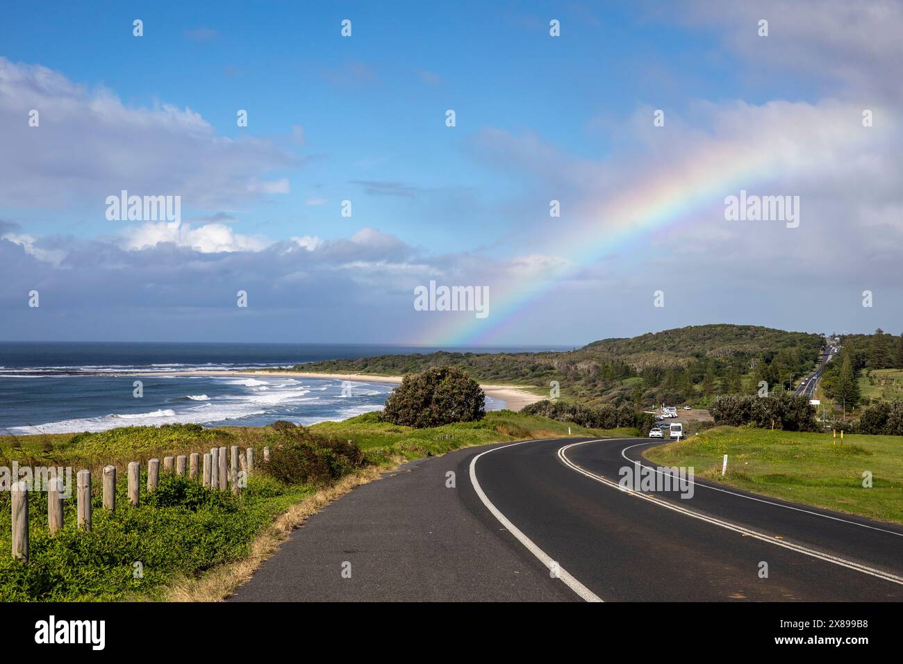 Australian beach rainbow, Sharpes beach in Ballina east coast of ...