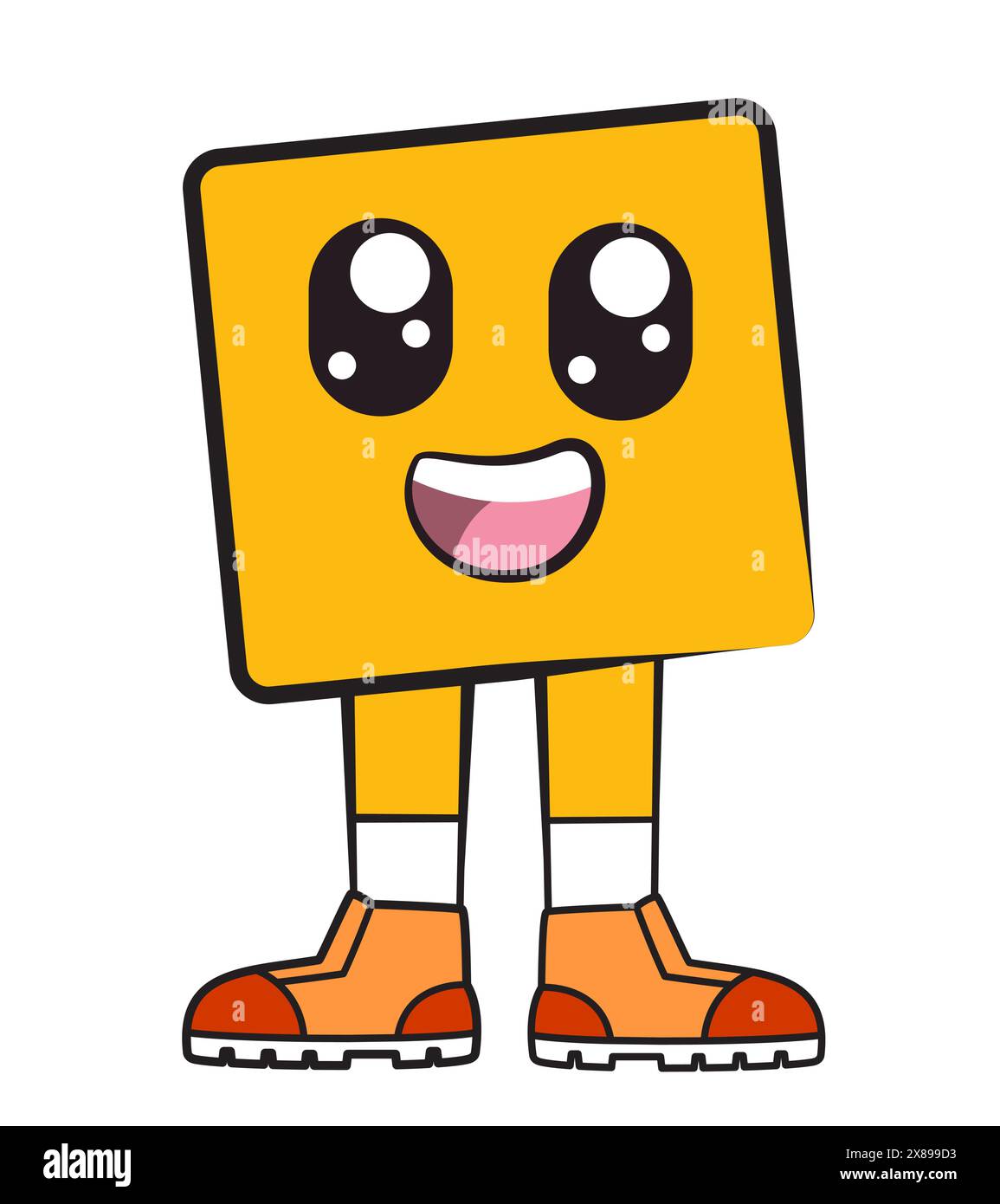 square geometry character smile with two legs foot rectangle shape ...