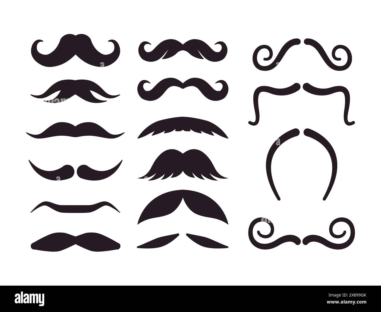 set various black color moustache men facial type curly swirl thick ...